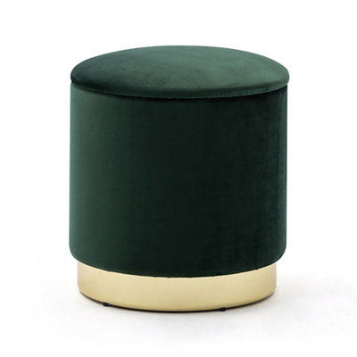HNNHOME 37cm Round Dark Green Velvet Ottoman Storage Box with Lid ...