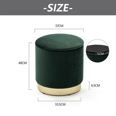HNNHOME 37cm Round Dark Green Velvet Ottoman Storage Box with Lid ...