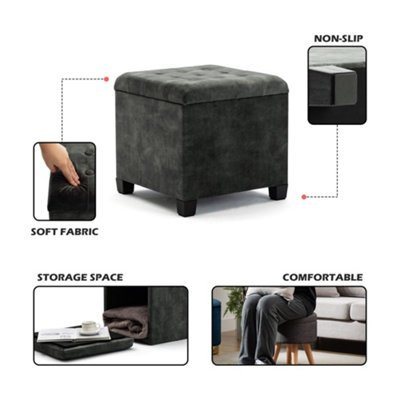 HNNHOME 45cm Dark Green Cube Cloud Velvet Padded Seat Ottoman Storage ...