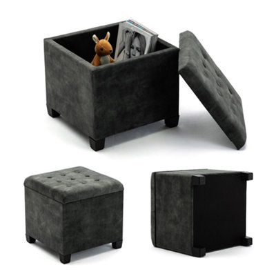 HNNHOME 45cm Dark Green Cube Cloud Velvet Padded Seat Ottoman Storage ...
