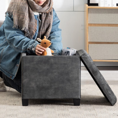 HNNHOME 45cm Dark Green Cube Cloud Velvet Padded Seat Ottoman Storage ...