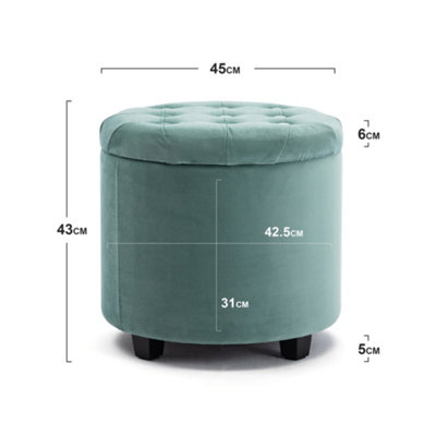 HNNHOME 45cm Round LIGHT GREEN Velvet Padded Seat Ottoman Storage Stool ...