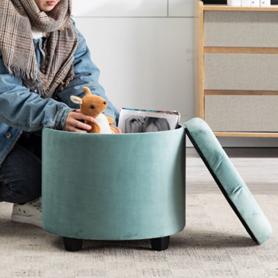 HNNHOME 45cm Round LIGHT GREEN Velvet Padded Seat Ottoman Storage Stool ...