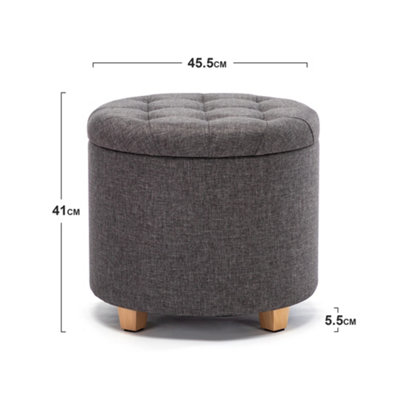 HNNHOME 45cm Round Linen Padded Seat Ottoman Storage Stool Box ...