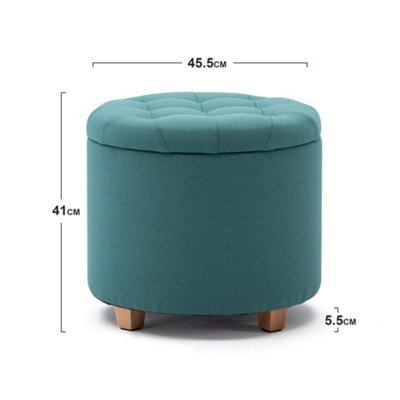 HNNHOME 45cm Round Linen Padded Seat Ottoman Storage Stool Box ...