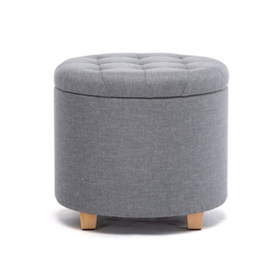 HNNHOME 45cm Round Linen Padded Seat Ottoman Storage Stool Box ...