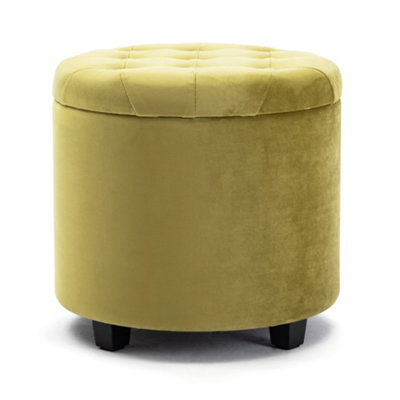 HNNHOME 45CM ROUND YELLOW VELVET PADDED SEAT OTTOMAN STORAGE STOOL BOX ...