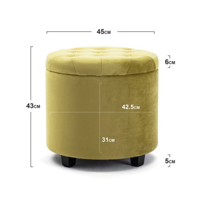 HNNHOME 45CM ROUND YELLOW VELVET PADDED SEAT OTTOMAN STORAGE STOOL BOX ...