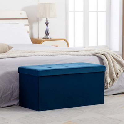 HNNHOME 82x40x40cm Velvet Pouffe Folding Storage Ottoman Footstool Box ...