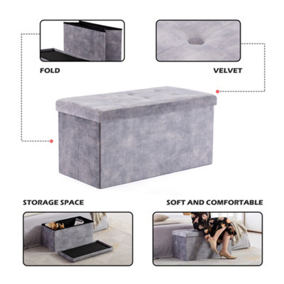 HNNHOME 82x40x40cm Velvet Pouffe Folding Storage Ottoman Footstool Box ...