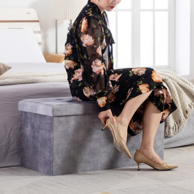 HNNHOME 82x40x40cm Velvet Pouffe Folding Storage Ottoman Footstool Box ...