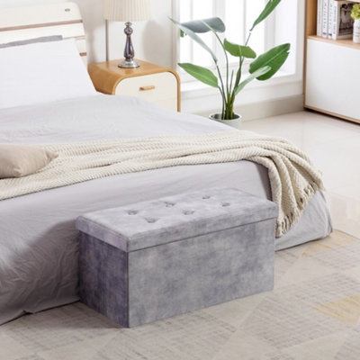 HNNHOME 82x40x40cm Velvet Pouffe Folding Storage Ottoman Footstool Box ...