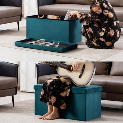 HNNHOME 82x40x40cm Velvet Pouffe Folding Storage Ottoman Footstool Box ...