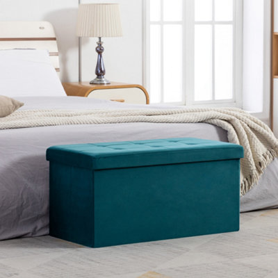 HNNHOME 82x40x40cm Velvet Pouffe Folding Storage Ottoman Footstool Box ...
