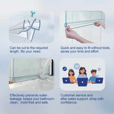HNNHOME Rubber Plastic Bath Shower Screen Seal Strip For 8-10mm Glass ...