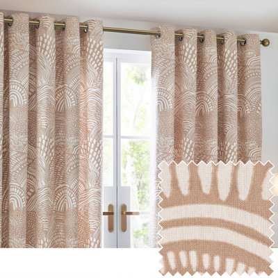 Hoem Nola Abstract Room Darkening Eyelet Curtain Pair Oat (W)117cm x (D)137cm