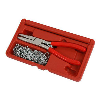 Hog Ring Plier Set, 100 Rings, Upholstery Seat Cover Trim Fitting Tool ...