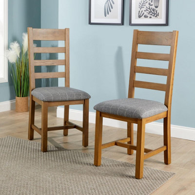 Holcombe Pair of Assembled High Slatted Back Dining Chairs Grey Checked ...