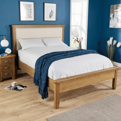 Holcombe Smoked Oak Solid Wood with Oak Veneer Double Bed Frame