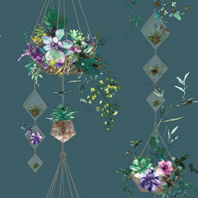 Holden Botany Terrarium Teal Wallpaper Floral Flowers Naturistic Paste ...