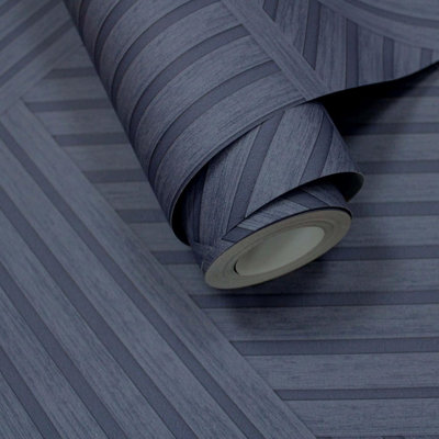 Holden Cascading Gardens Elba Geometric Navy Wood Panel Wallpaper 91410