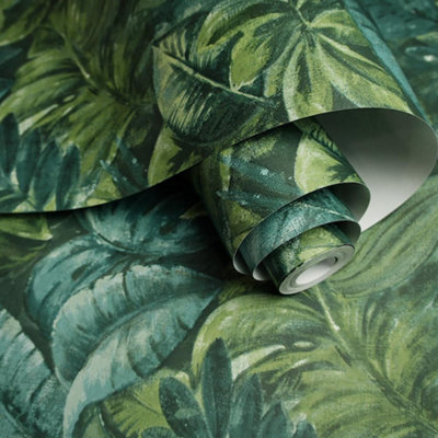 Holden Decor Anori Green Wallpaper Tropical Leaves Botanical Paste The Wall