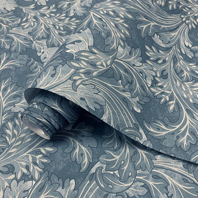 Holden Decor Botanical Scroll Navy Wallpaper Floral Leaves Classic ...