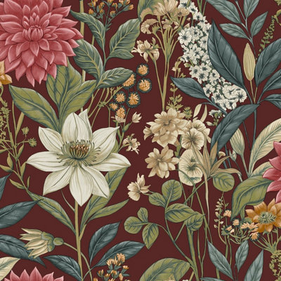 Holden Decor Garden Floral Deep Berry Pink & Plum Wallpaper 14321