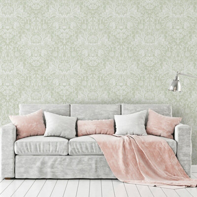 Holden Decor Harlen Woodland Damask Sage Green Wallpaper 90162