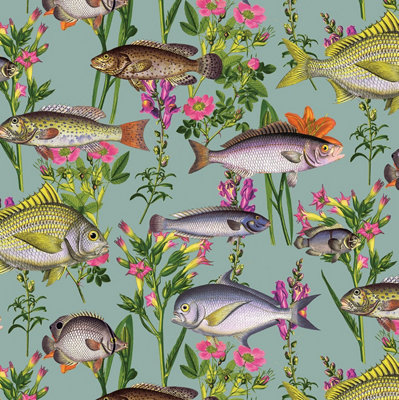 Holden Decor Lagoon Fish Teal Wallpaper 12171