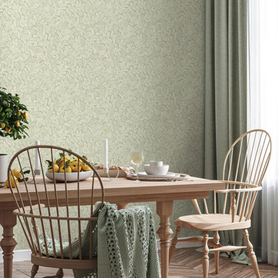 Holden Decor Mini Leaf Sage Green Wallpaper Botanical Stylish Feature Wall