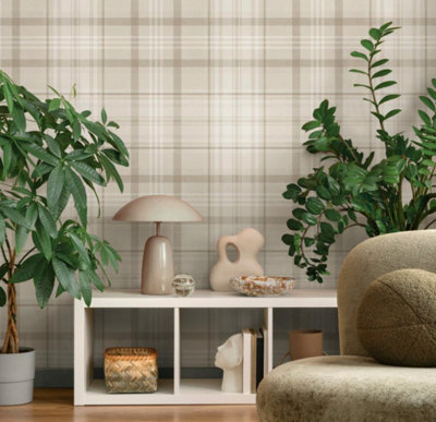 HOLDEN DECOR NEUTRAL KIRKHAM CHECK WALLPAPER 14180