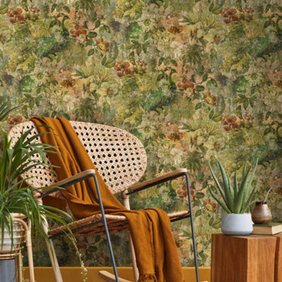 Holden Decor Vintage Peacock Multicolor Spongeable Flat Surface ...