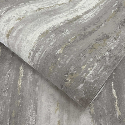 Holden Distressed Stripe Charcoal Metallic Wallpaper 66240