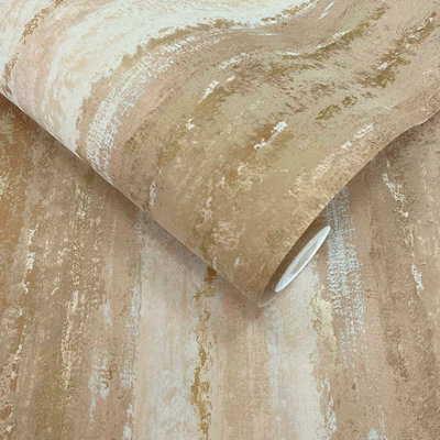 Holden Distressed Stripe Rust Metallic Wallpaper 66242