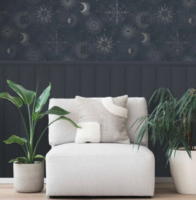 HOLDEN NAVY/SILVER COSMIC PASTE THE PAPER WALLPAPER 14251