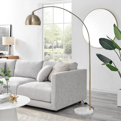 HOLDEN Tall Gold Metal Floor Standing Arc Lamp Light With White Marble ...