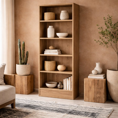 Hollola Sonoma Wood Tall Wide Bookcase 4 Shelves