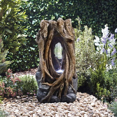 Hollow Tree Trunk Water Feature with LED Lights, Self-Contained ...