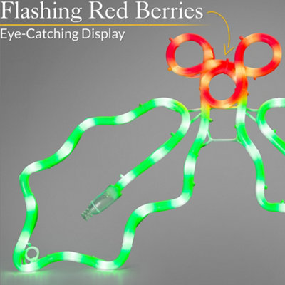 Holly Christmas Rope Light Silhouette LED Wall Window Decoration 32cm x ...