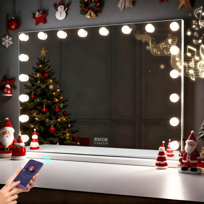 Hollywood Bluetooth Vanity Makeup Mirror with Lights 18 LED Tabletop Wall