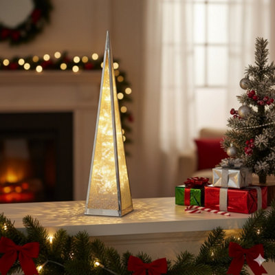 Holographic Snowflake Pyramid Light 45cm Warm White LEDs Indoor