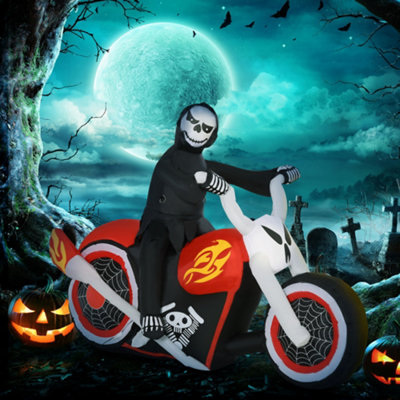 HOMCOM 1.8m Giant Inflatable Grim Reaper Motorcycle Halloween ...