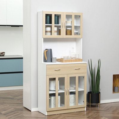 HOMCOM 1.8m Kitchen Cupboard Storage Cabinet Framed Glass Doors with Shelves