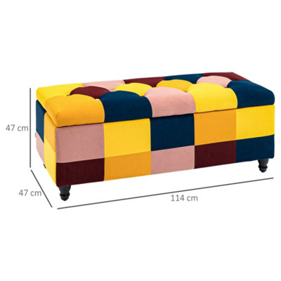 HOMCOM 114 x 47 x 47cm Velvet Storage Ottoman, Button-tufted Toy Chest