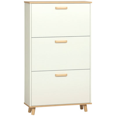 HOMCOM 12 Pair Slim Shoe Cabinet w/ 3 Flip Drawers for Entryway, Cream