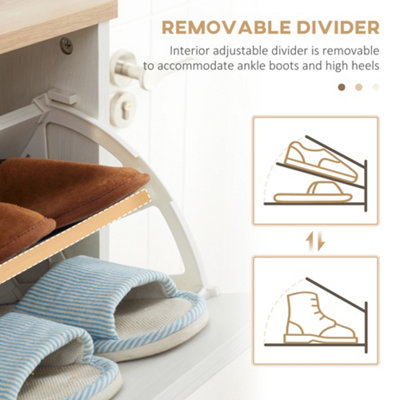 HOMCOM 12 Pair Slim Shoe Cabinet w/ 3 Flip Drawers for Entryway, Cream
