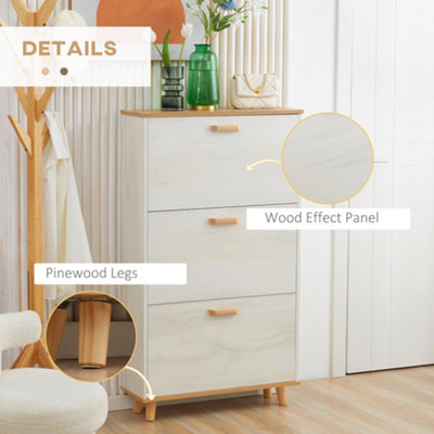 HOMCOM 12 Pair Slim Shoe Cabinet w/ 3 Flip Drawers for Entryway, Cream