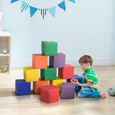 HOMCOM 12 Piece Soft Play Blocks Soft Foam Toy Building Stacking Block ...