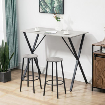 HOMCOM 120 cm Rectangular Breakfast Bar Table for 4 People Steel Legs White